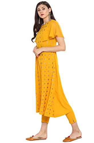 Janasya Indian Women's Tunic Tops Crepe Kurti Set for Women(SET044-KR-NP-XL) Yellow