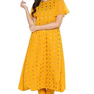 Janasya Indian Women's Tunic Tops Crepe Kurti Set for Women(SET044-KR-NP-XL) Yellow