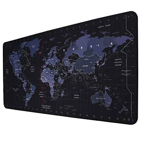 KINEEPLE Large Mouse Pad, Big Gaming Mouse Pad with Stitched Edges, Waterproof and Non-Slip Desk Mat, XXL Extended Keyboard Pad for Home Office Accessories (27.5×11.8×0.1 inch, World Map, Black)