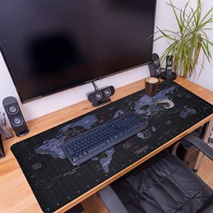 KINEEPLE Large Mouse Pad, Big Gaming Mouse Pad with Stitched Edges, Waterproof and Non-Slip Desk Mat, XXL Extended Keyboard Pad for Home Office Accessories (27.5×11.8×0.1 inch, World Map, Black)