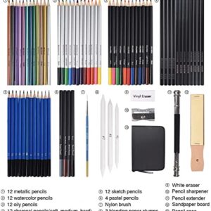 ZZWOND Drawing Pencils For Artists,72 Piece Kit Sketch Pencils and Colored Pencils Art Set - Ideal Gift for Beginners & Pro Artists Drawing Art, Sketching, Shading & Colouring