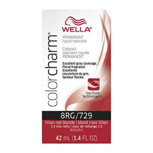 wella color charm permanent liquid hair color for gray coverage, 8rg titan red blonde