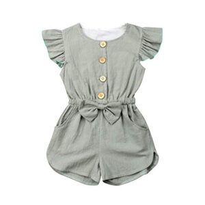 toddler kids baby girl flutter sleeve short romper jumpsuit botton down shirt tops with bowknot (light green 6-12 months)