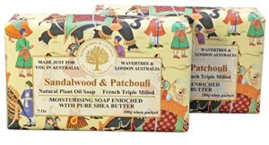 wavertree & london sandalwood patchouli (2 bars), 7oz moisturizing natural soap bar, french -milled and enriched with shea butter