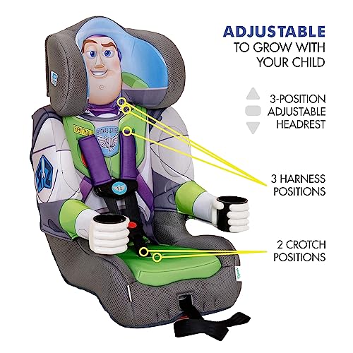 KidsEmbrace Disney Pixar Toy Story Buzz Lightyear 2-in-1 Forward Facing Booster Car Seat, Green/White/Grey