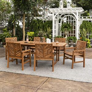 walker edison azw7txvinbr 6 person outdoor wood chevron patio furniture dining set extendable table chairs all weather backyard conversation garden poolside balcony, 7 piece, brown