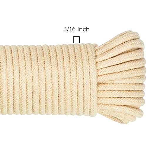 SteadMax 100ft Natural Cotton 3/16 Inch Rope, Heavy-Duty General-Purpose Utility Cord, Clothesline Rope, Ideal for Tents, Hammocks, Halters, Harnesses, Awnings, Outdoors, Sports (2 Pack, 50ft Each)