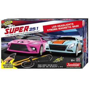 joysway oysway: super 251 usb power slot car racing set, led headlights, strong magnetic base, mechanical lap counter & powerbase integrated as combo track, for ages 8 and up, 2251