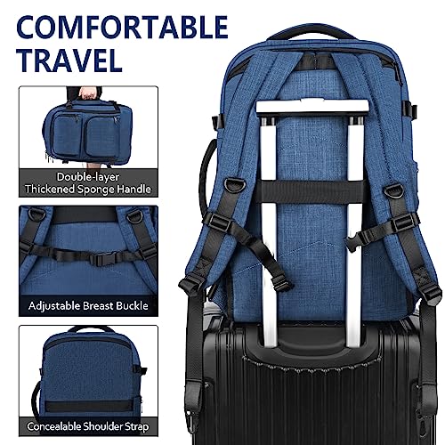 Dinictis 40L Travel Laptop Backpack for 17 Inch Notebook, Carry on Flight Approved Suitcase Backpack, Water Resistant Weekender Business Large Daypack for Men and Women-Blue