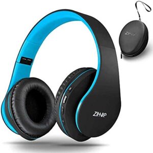 zihnic bluetooth headphones over-ear, foldable wireless and wired stereo headset micro sd/tf, fm for cell phone,pc,soft earmuffs &light weight for prolonged wearing (black/blue)