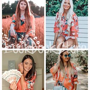 LookbookStore Women Floral Tops fpr Women 3/4 Sleeve Tops Blouse Trendy V Neck Floral Printed Going Out Tops Blouse 3/4 Bell Sleeve Loose Summer Top Shirt Salmon Size S Womens Tops Size 4 Size 6