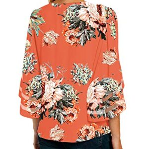 LookbookStore Women Floral Tops fpr Women 3/4 Sleeve Tops Blouse Trendy V Neck Floral Printed Going Out Tops Blouse 3/4 Bell Sleeve Loose Summer Top Shirt Salmon Size S Womens Tops Size 4 Size 6