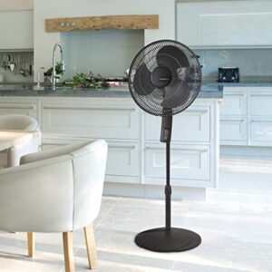 Lasko Oscillating Pedestal Fan, Thermostat, Adjustable Height, Remote Control, Timer, 4 Speeds, for Bedroom, Living Room, Office & Dorm, 16", Black, S16612