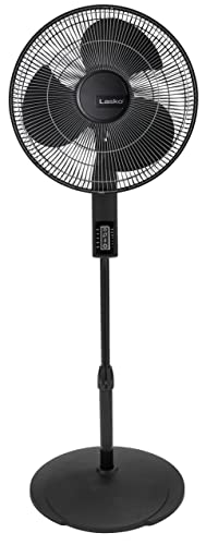 Lasko Oscillating Pedestal Fan, Thermostat, Adjustable Height, Remote Control, Timer, 4 Speeds, for Bedroom, Living Room, Office & Dorm, 16", Black, S16612