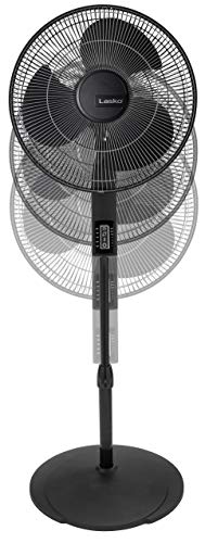 Lasko Oscillating Pedestal Fan, Thermostat, Adjustable Height, Remote Control, Timer, 4 Speeds, for Bedroom, Living Room, Office & Dorm, 16", Black, S16612