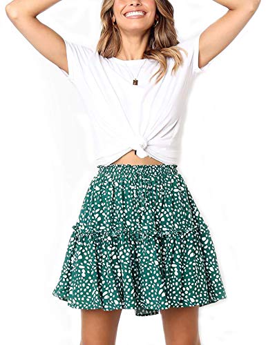 Relipop Women's Flared Short Skirt Polka Dot Pleated Mini Skater Skirt with Drawstring (T4, X-Large)