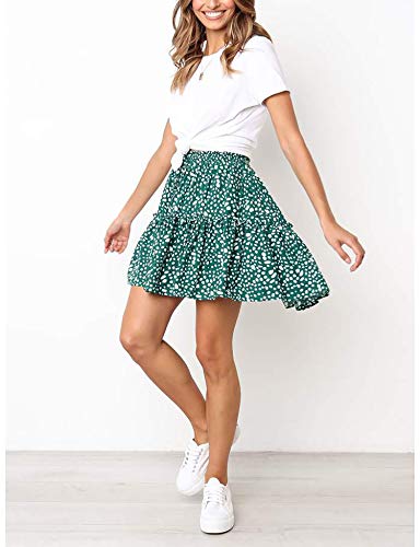 Relipop Women's Flared Short Skirt Polka Dot Pleated Mini Skater Skirt with Drawstring (T4, X-Large)