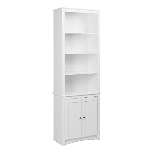 Prepac Tall Bookcase with 2 Shaker Doors, 80" H, White