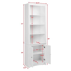 Prepac Tall Bookcase with 2 Shaker Doors, 80" H, White