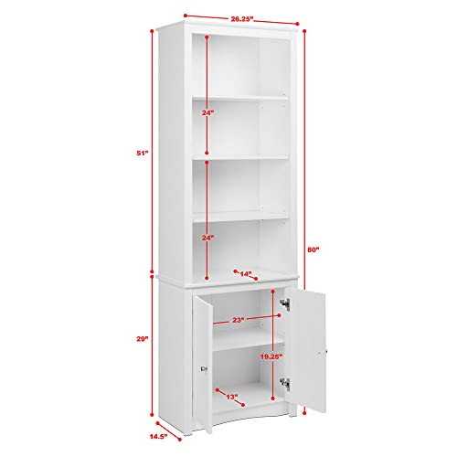 Prepac Tall Bookcase with 2 Shaker Doors, 80" H, White