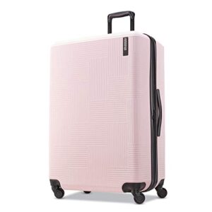 american tourister stratum xlt expandable hardside luggage with spinner wheels, pink blush, checked-large 28-inch