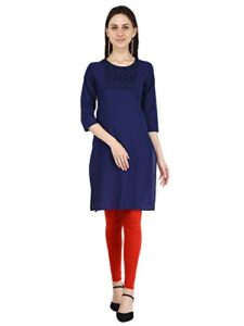 ramkudi indian women's embroidered cotton kurti dark blue top