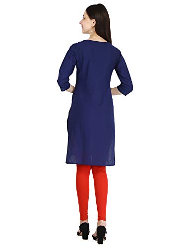 Ramkudi Indian Women's Embroidered Cotton Kurti Dark Blue Top