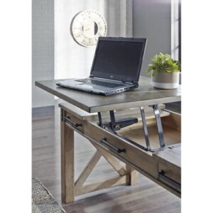 Signature Design by Ashley Aldwin Rustic Farmhouse 60" Home Office Lift Top Desk with Charging Ports, Distressed Gray