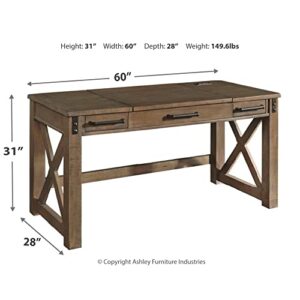 Signature Design by Ashley Aldwin Rustic Farmhouse 60" Home Office Lift Top Desk with Charging Ports, Distressed Gray