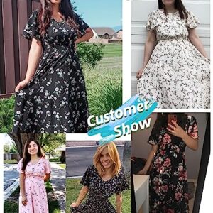 Chiffon Floral Summer Sun Beach Dresses for Women 2023 with V Neck Elastic Waist White Flower M