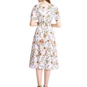 Chiffon Floral Summer Sun Beach Dresses for Women 2023 with V Neck Elastic Waist White Flower M