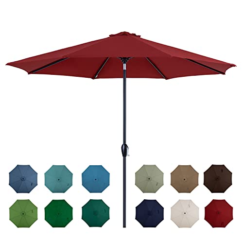 Tempera 10' Outdoor Market Patio Table Umbrella with Auto Tilt and Crank,Large Sun Umbrella with Sturdy Pole&Fade resistant canopy,Easy to set,Chili