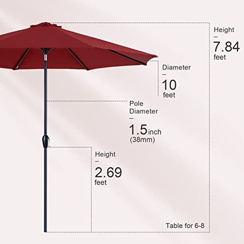 Tempera 10' Outdoor Market Patio Table Umbrella with Auto Tilt and Crank,Large Sun Umbrella with Sturdy Pole&Fade resistant canopy,Easy to set,Chili