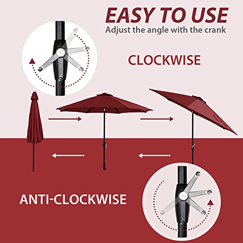 Tempera 10' Outdoor Market Patio Table Umbrella with Auto Tilt and Crank,Large Sun Umbrella with Sturdy Pole&Fade resistant canopy,Easy to set,Chili