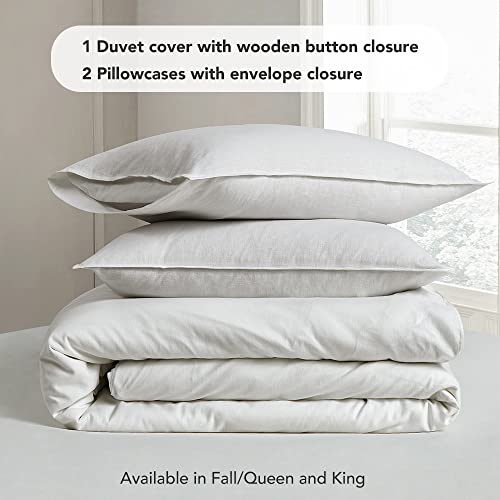 DAPU Linen Duvet Cover Set - French Linen Cotton Blend Natural Flax Soft Breathable Bedding 3 Pcs Set - 1 Duvet Cover 2 Pillowcases (Off-White/Cotton Linen, King)