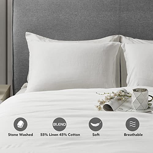 DAPU Linen Duvet Cover Set - French Linen Cotton Blend Natural Flax Soft Breathable Bedding 3 Pcs Set - 1 Duvet Cover 2 Pillowcases (Off-White/Cotton Linen, King)