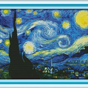 Maydear Cross Stitch Kits Stamped Full Range of Embroidery Starter Kits for Beginners DIY 11CT 3 Strands - Starry Night of Van Gogh 23×18(inch)