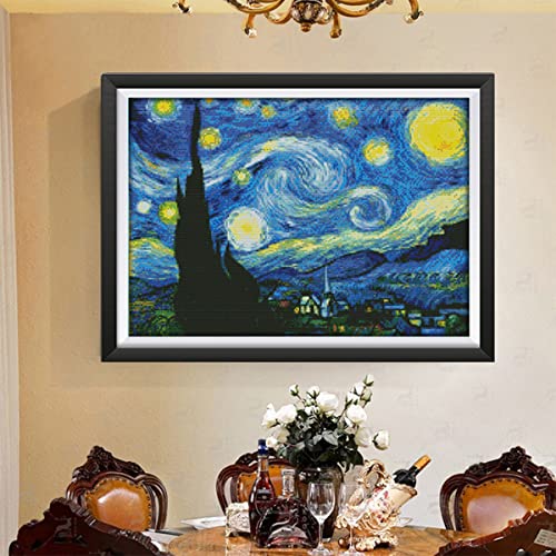 Maydear Cross Stitch Kits Stamped Full Range of Embroidery Starter Kits for Beginners DIY 11CT 3 Strands - Starry Night of Van Gogh 23×18(inch)