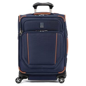 travelpro crew versapack softside expandable 8 spinner wheel luggage, usb port, men and women, patriot blue, carry on 21-inch