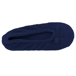 isotoner womens Chevron Microterry Ballerina House Slipper With Moisture Wicking and Suede Sole for Comfort Ballet Flat, Navy Blue, 6.5-7.5 US