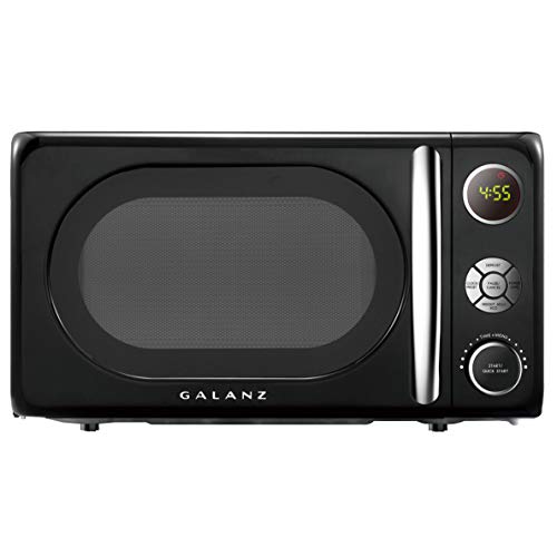 Galanz GLCMKA07BKR-07 Microwave Oven, LED Lighting, Pull Handle Design, Child Lock, Retro Black, 0.7 cu ft