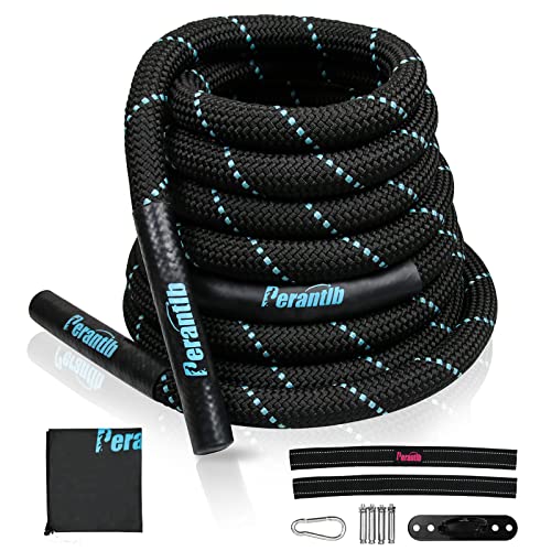 Perantlb 100% Poly Dacron Heavy Battle Rope - 1.5" Diameter, 30” 40”50”Lengths - Black Workout Rope - Gym Muscle Toning Metabolic Workout Fitness - Battle Rope Anchor Included (1.5" x 30 ft)