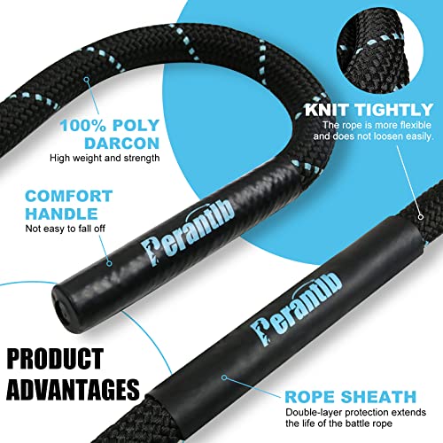 Perantlb 100% Poly Dacron Heavy Battle Rope - 1.5" Diameter, 30” 40”50”Lengths - Black Workout Rope - Gym Muscle Toning Metabolic Workout Fitness - Battle Rope Anchor Included (1.5" x 30 ft)