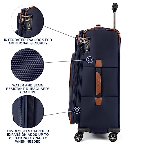 Travelpro Crew Versapack Softside Expandable 8 Spinner Wheel Luggage, USB Port, Men and Women, Patriot Blue, Checked Medium 25-Inch