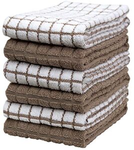 kitchen towels 16"x 28" | dish towels | kitchen hand towels | large dishcloths set | highly absorbent tea towel, soft with hanging loop | natural ring spun cotton, 380 gsm | tan check design - 6 pack