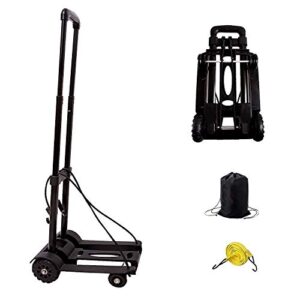 kinjoek 40kg 88lbs folding hand truck dolly, foldable luggage cart for luggage with 4 wheels & bungee cord, collapsible, lightweight compact solid construction utility cart for travel, black