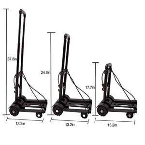 KINJOEK 40kg 88Lbs Folding Hand Truck Dolly, Foldable Luggage Cart for Luggage with 4 Wheels & Bungee Cord, Collapsible, Lightweight Compact Solid Construction Utility Cart for Travel, Black