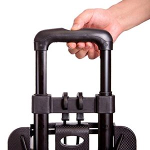 KINJOEK 40kg 88Lbs Folding Hand Truck Dolly, Foldable Luggage Cart for Luggage with 4 Wheels & Bungee Cord, Collapsible, Lightweight Compact Solid Construction Utility Cart for Travel, Black