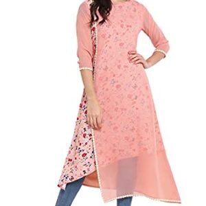 Janasya Indian Women's Tunic Tops Crepe Kurti for Women(JNE3252-KR-S) Pink