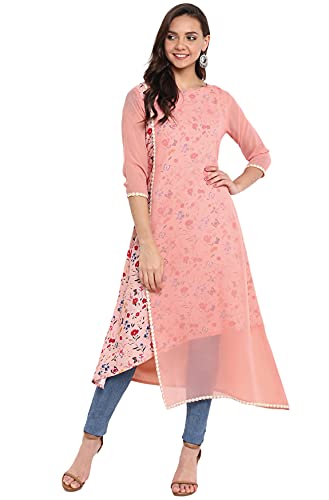 Janasya Indian Women's Tunic Tops Crepe Kurti for Women(JNE3252-KR-S) Pink